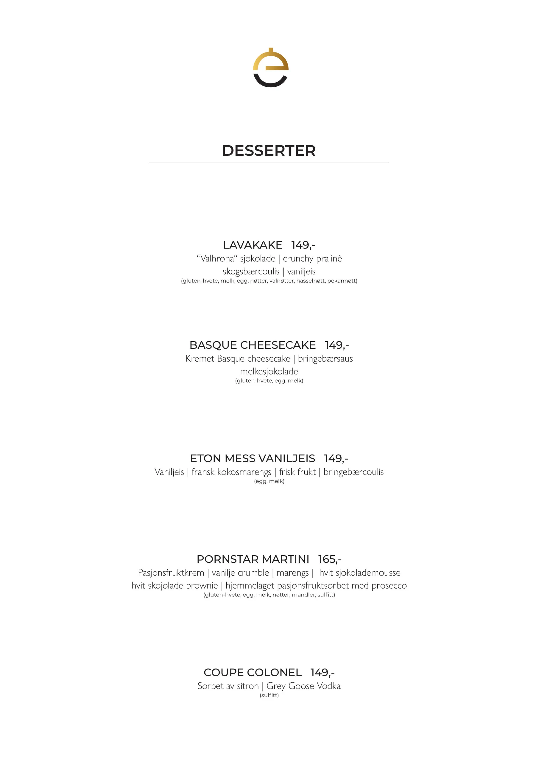 Meny | Merci Restaurant